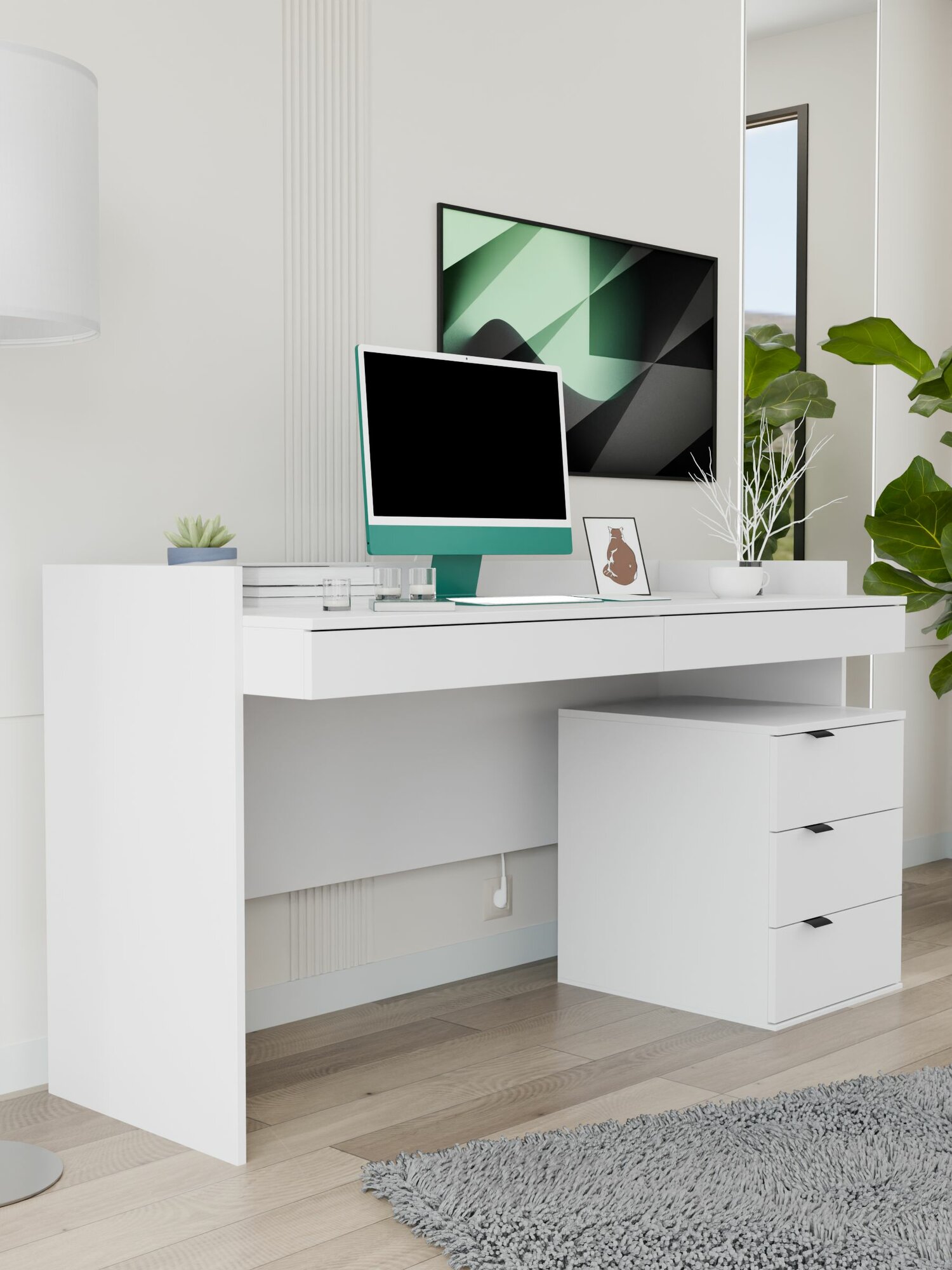 Изумлит Стол компьютерный для офиса и дома Бастион 160х87х64.5 см, белый