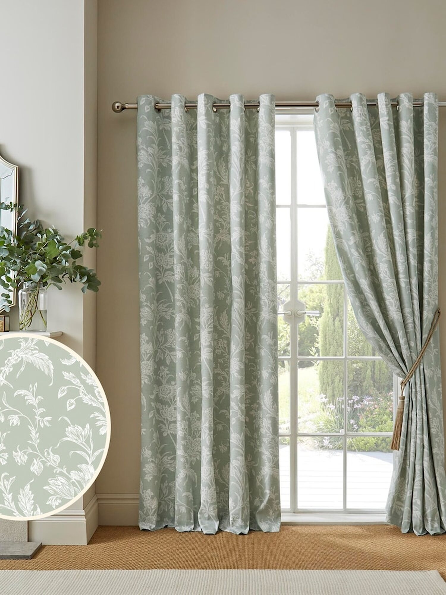 Шторы плотные Laura Ashley Lloyd с люверсами, размер 167х137 см, цвет зеленый шалфей, К85-231