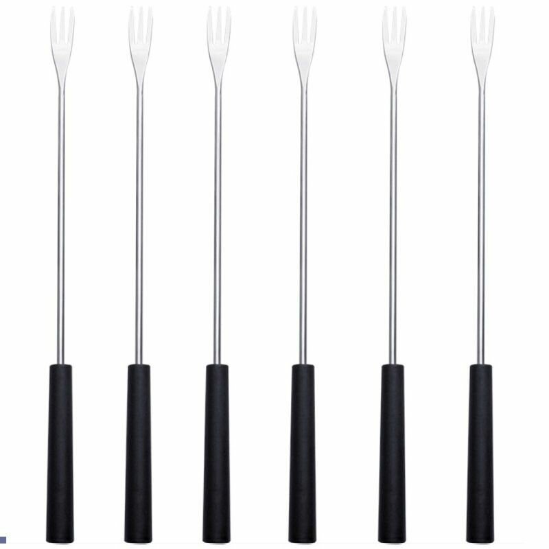 6 шт. черные серебряные вилки для фондю и шампуров, набор для горячего горшка, домашняя еда, фруктовые ручки, нержавеющая сталь, для погружения в шоколад, для путешествий