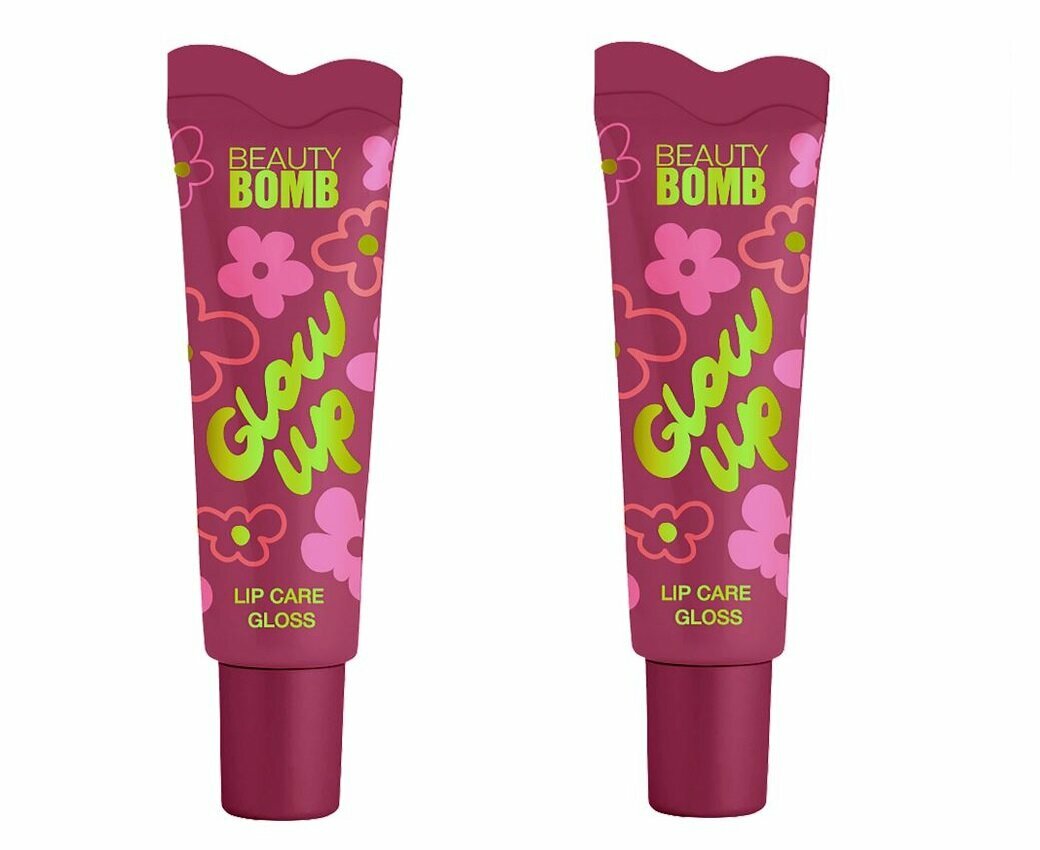 Блеск-уход для губ Beauty Bomb Lip Care Gloss Glow Up, тон 03 полупрозрачный ягодно-фиолетовый, 10 г - 2 штуки