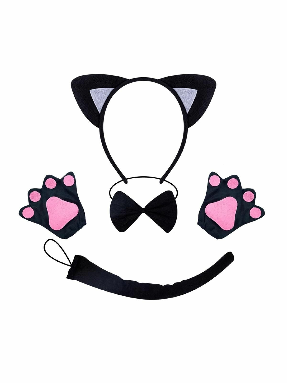 Аксессуары для кошачьих костюмов - белая часть, черные уши, три предмета с перчатками