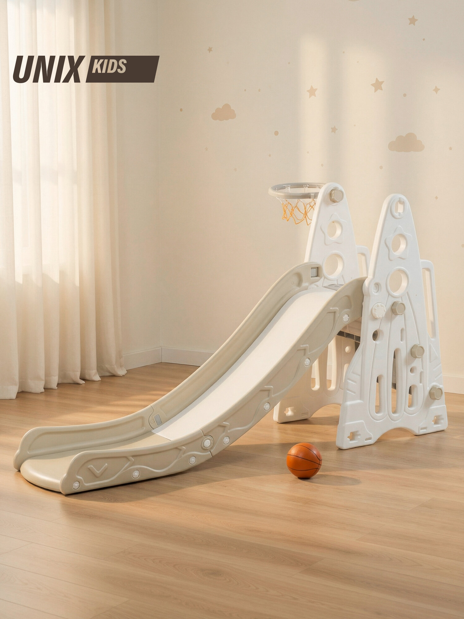 Горка детская для улицы, дачи, дома UNIX Kids Ракета / Rocket (145 см) спортивный комплекс с баскетбольным кольцом, мячом