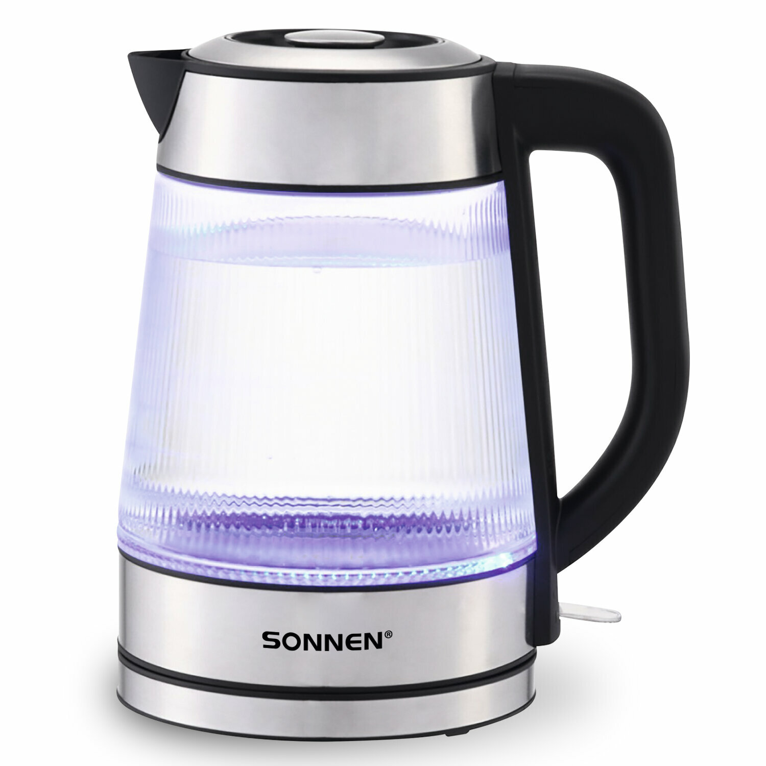 Sonnen Чайник KT-6801 1,8 л термостойкое стекло текстура полоска, подсветка синяя 455143