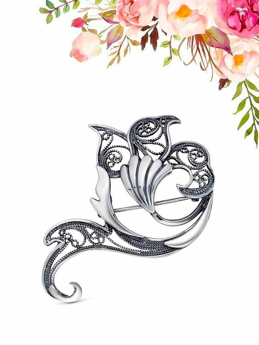Брошь, серебро, 925 проба, оксидирование