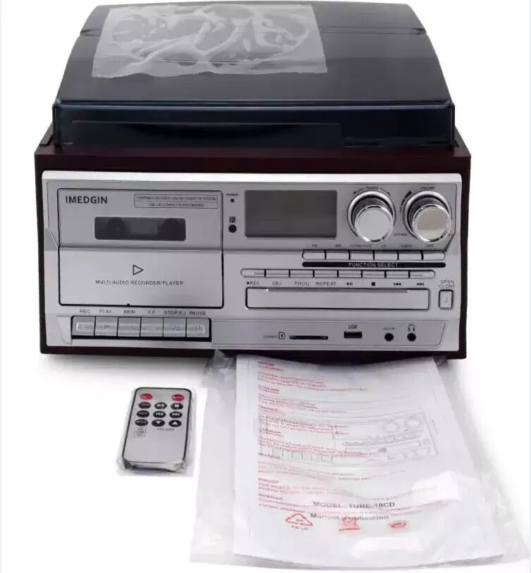 Виниловый проигрыватель IMEDGIN с CD и кассетным плеером, AM/FM радио, USB REC — фото 1