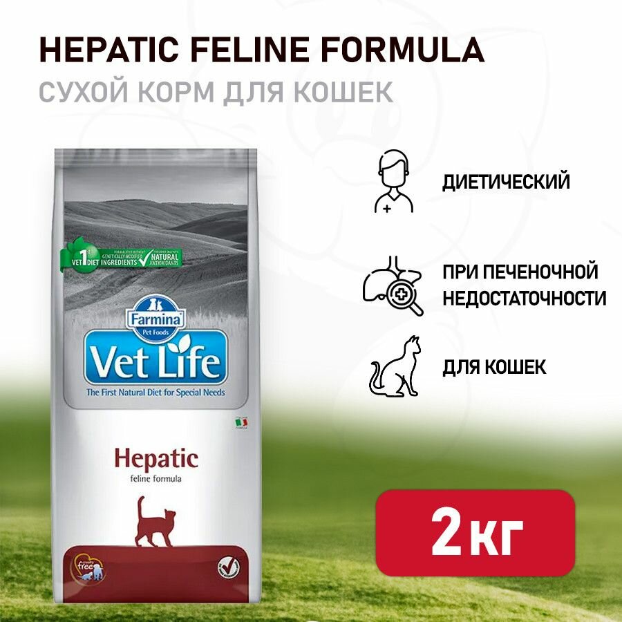 Farmina Vet Life Cat Hepatic 2 кг сухой корм для взрослых кошек при заболевании печени