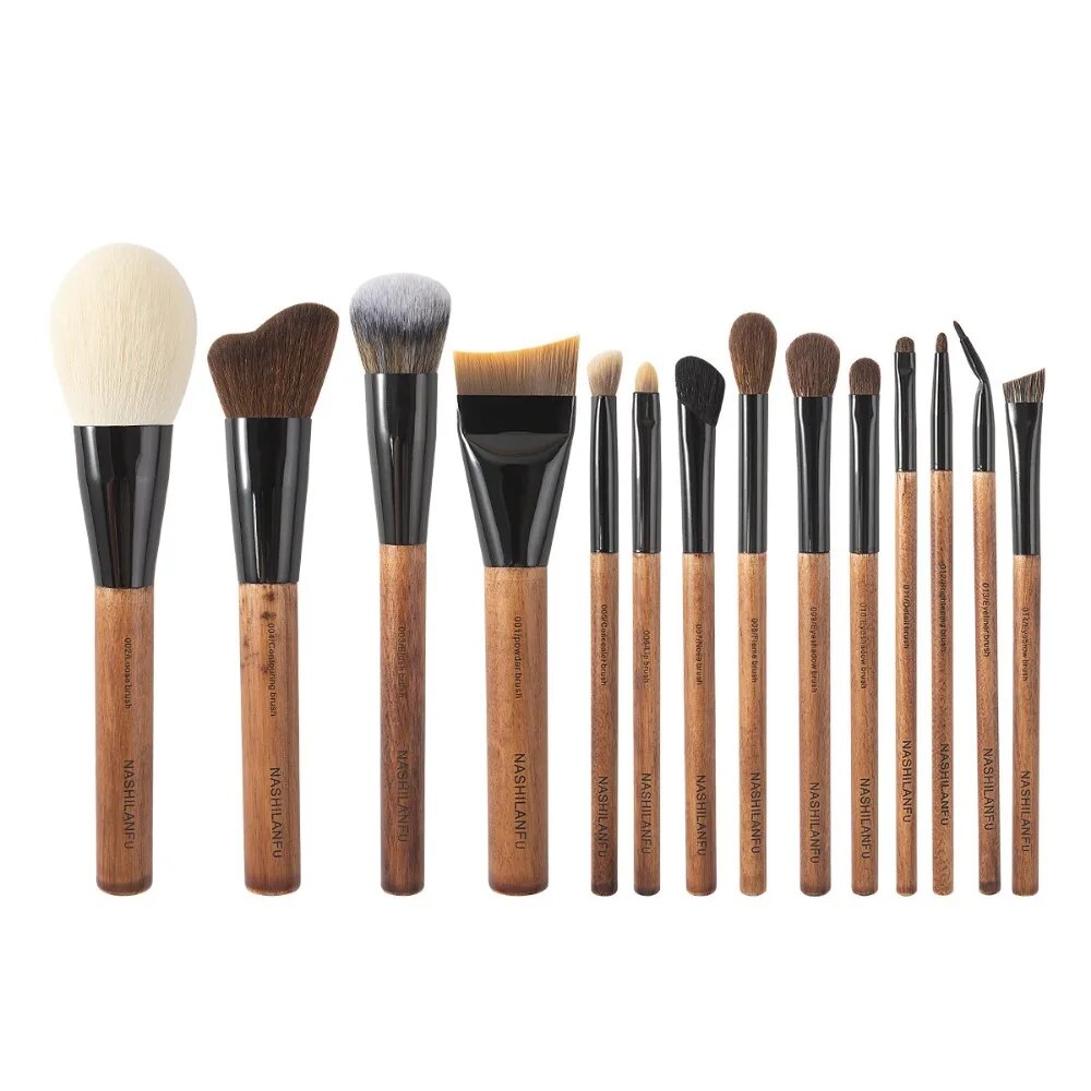 Набор кистей для макияжа из 14 шт, деревянные ручки