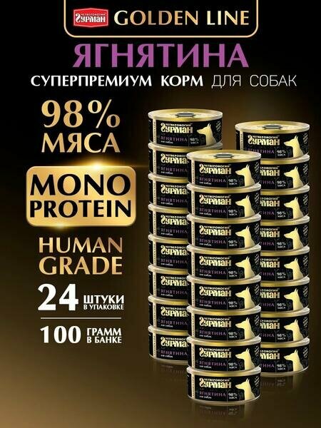 Четвероногий гурман Golden line 24 шт по 100 г влажный корм для собак ягненок натуральный в желе