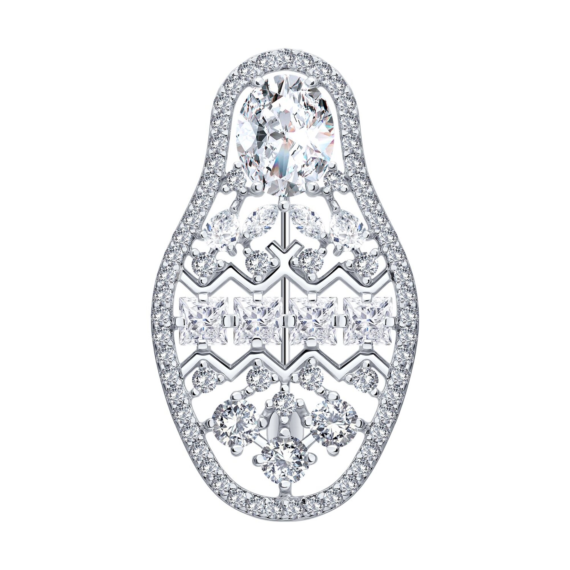 Брошь, серебро, 925 проба, родирование, фианит