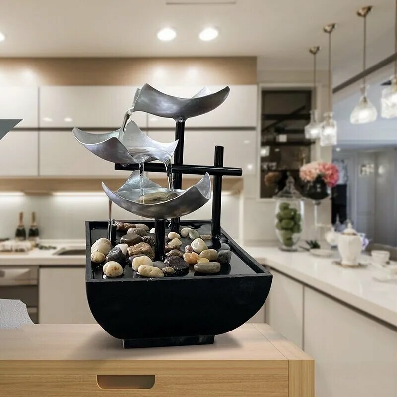 Настольный фонтан с LED подсветкой и USB-питанием Бесшумный мини-водопад для релаксации в интерьере дома/офиса Подарок для снятия стресса