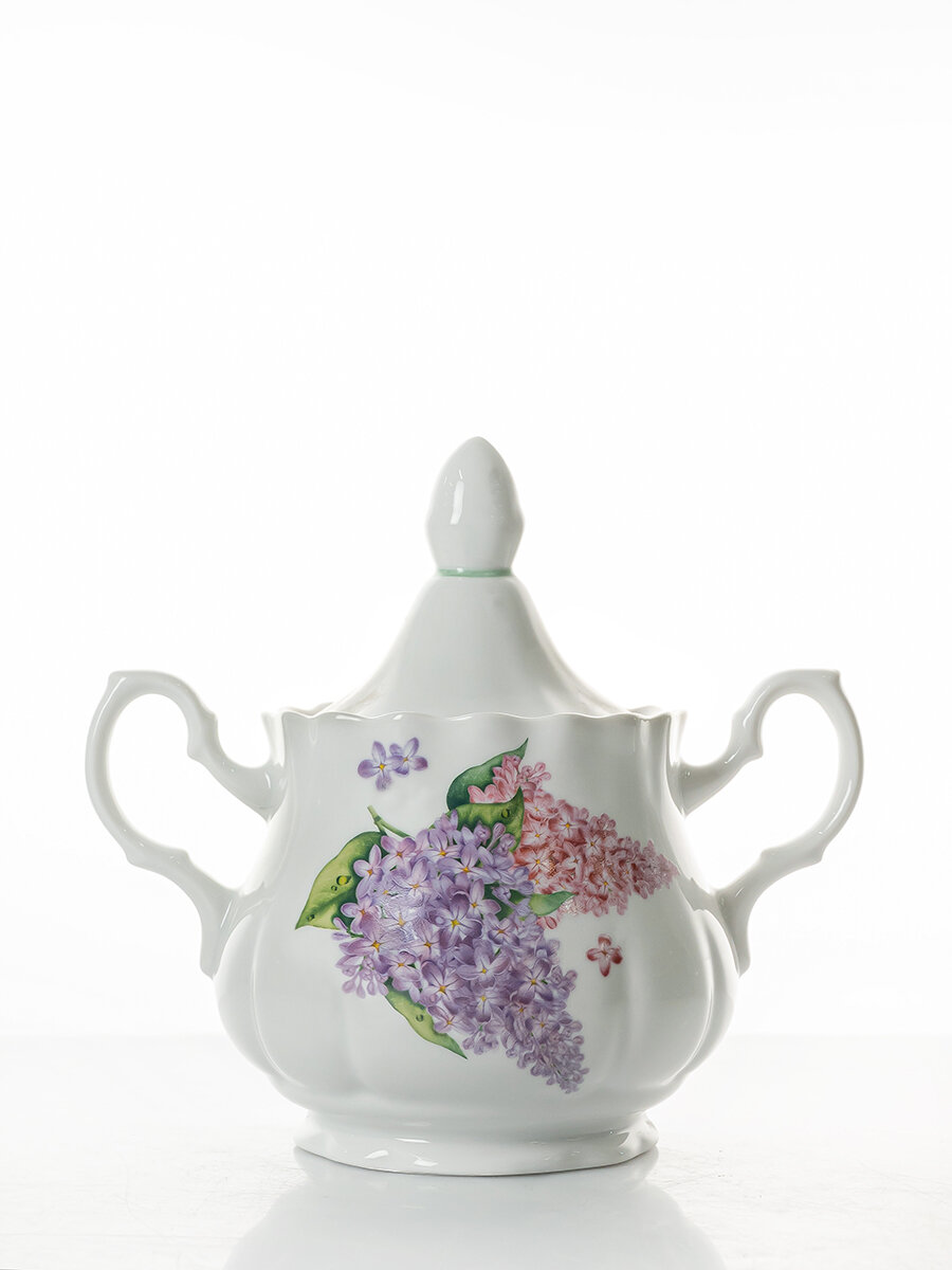 Сахарница фарфоровая 550 мл, "Сирень" ф. Романс, Добрушский фарфоровый завод