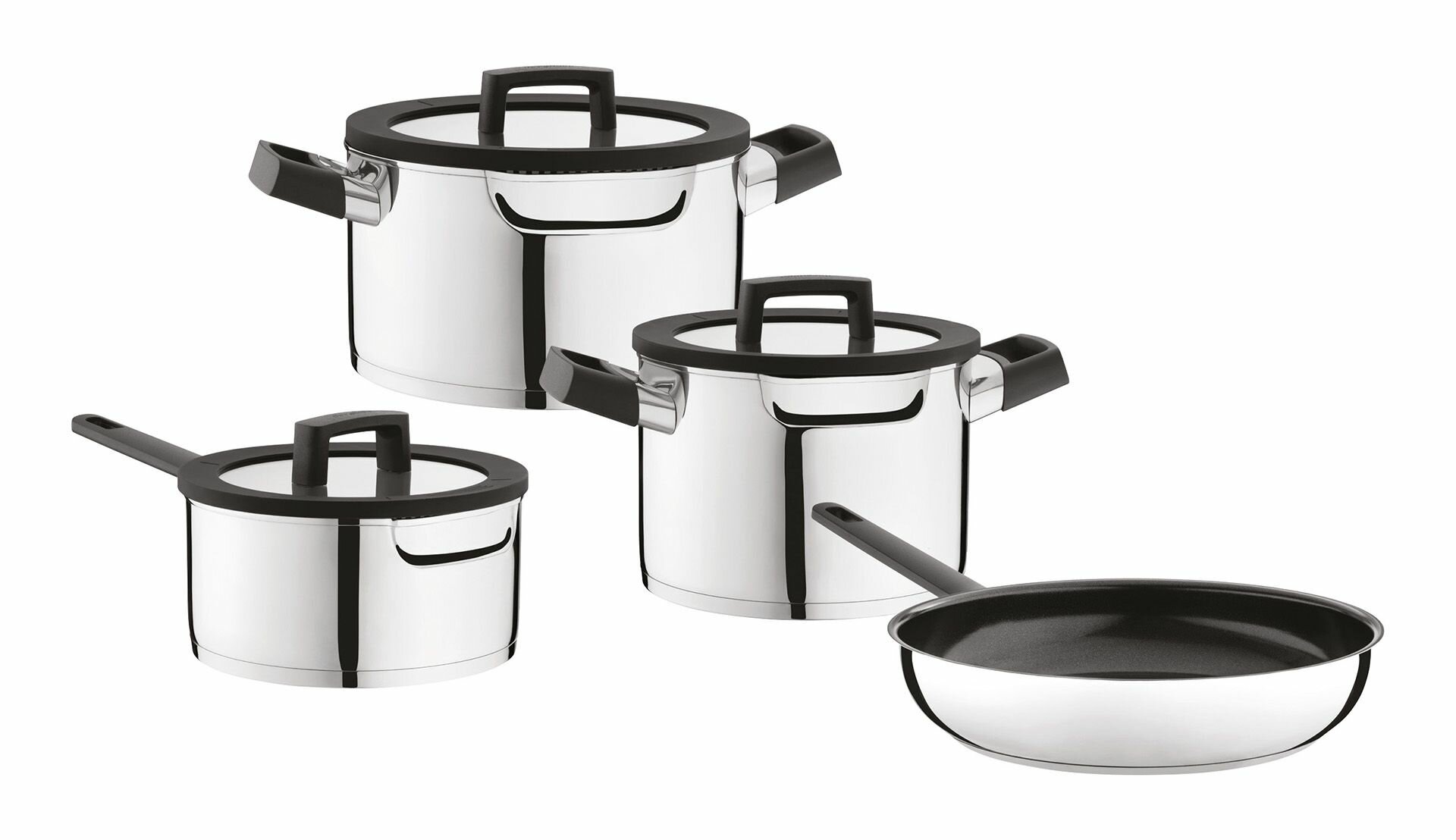 Набор посуды для приготовления, BergHOFF Uqoniq Downdraft, 7 предметов, нержавеющая сталь, для всех видов плит, включая индукционные, набор кастрюль с крышкой, сковорода