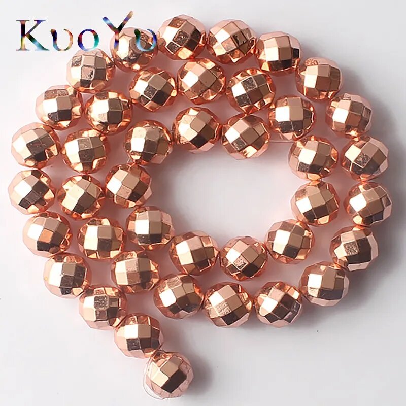 Бусины круглые из гематита и натурального ограненного розового золота, 15 дюймов, 4/6/8/10 мм