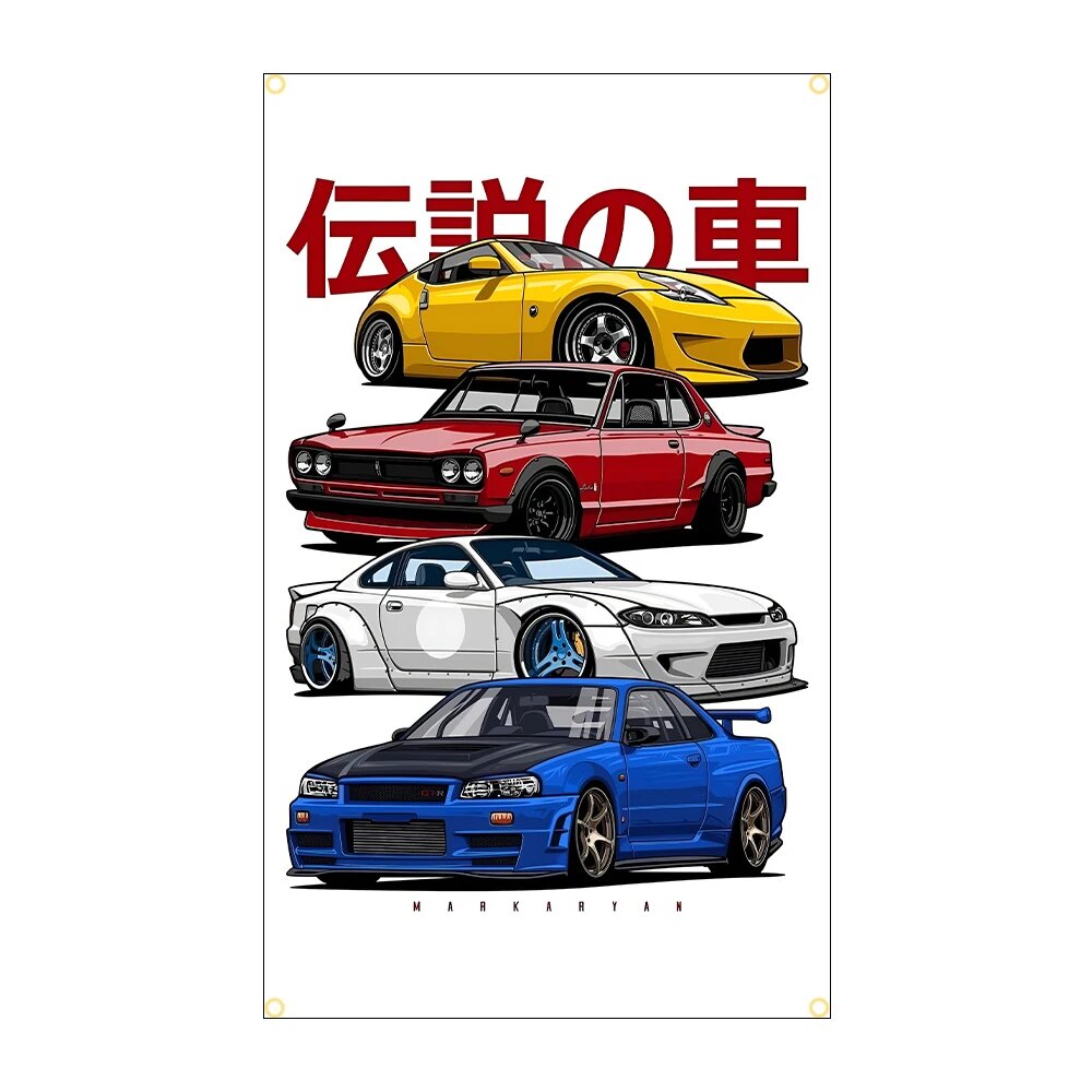 JDM гоночный флаг из полиэстера 90x150 см 120 х 180 см, 4 Grommets