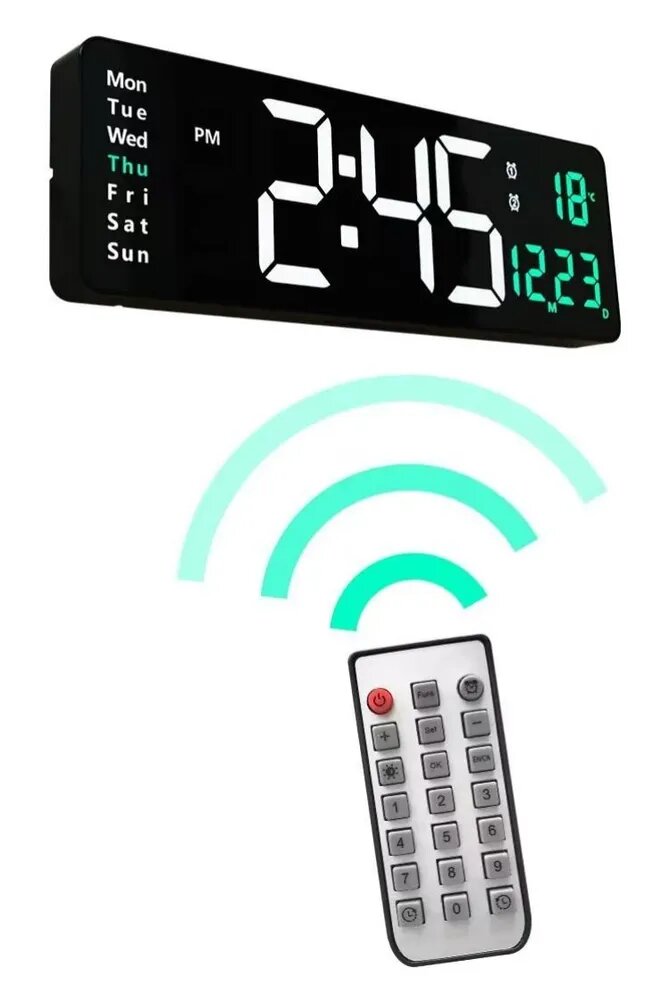 Настенные электронные часы Орбита OT-CLW18 с пультом 39х13см белые с будильником, термометром