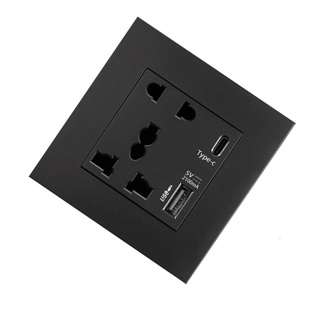 Электрическая розетка 5-контактная с USB и USB-C, Черный
