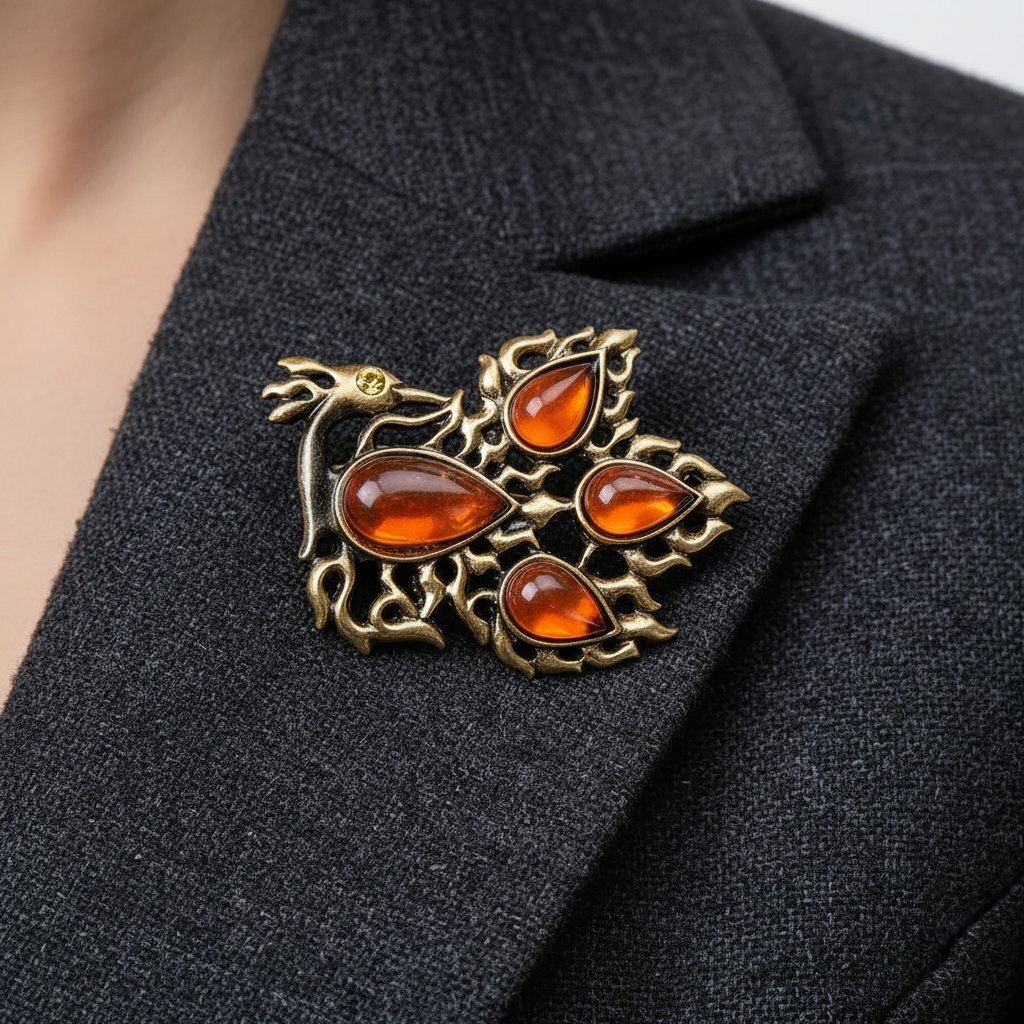 Брошь, янтарь