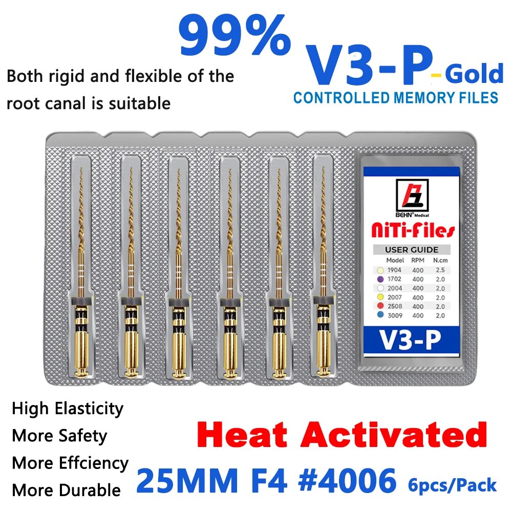 Стоматологические файлы RAISYOU V3-P Gold 25мм F4 6шт