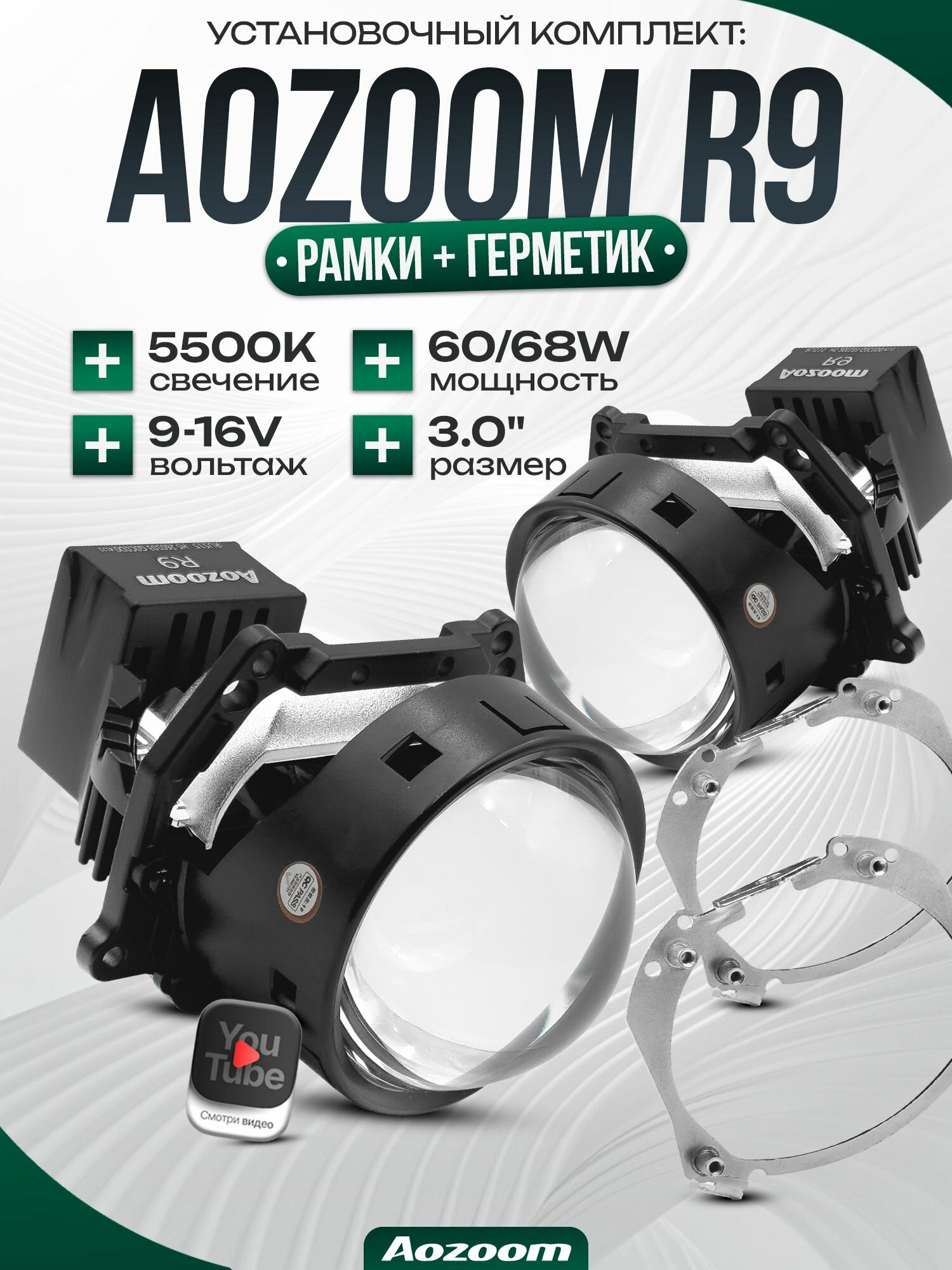 Линзы в фары Aozoom R9 для замены штатных линз в адаптив фарах с AFS BMW 5 E60 2003-2007 / Билед модули Аозум r9 для AFS Бмв 5 Е60