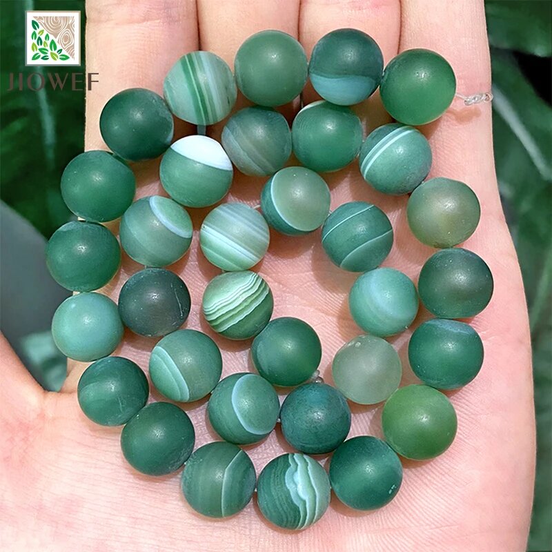 Бусины JIOWEF матовые зеленые полосатые агаты 4/6/8/10/12/14 мм 14mm-about 26pcs