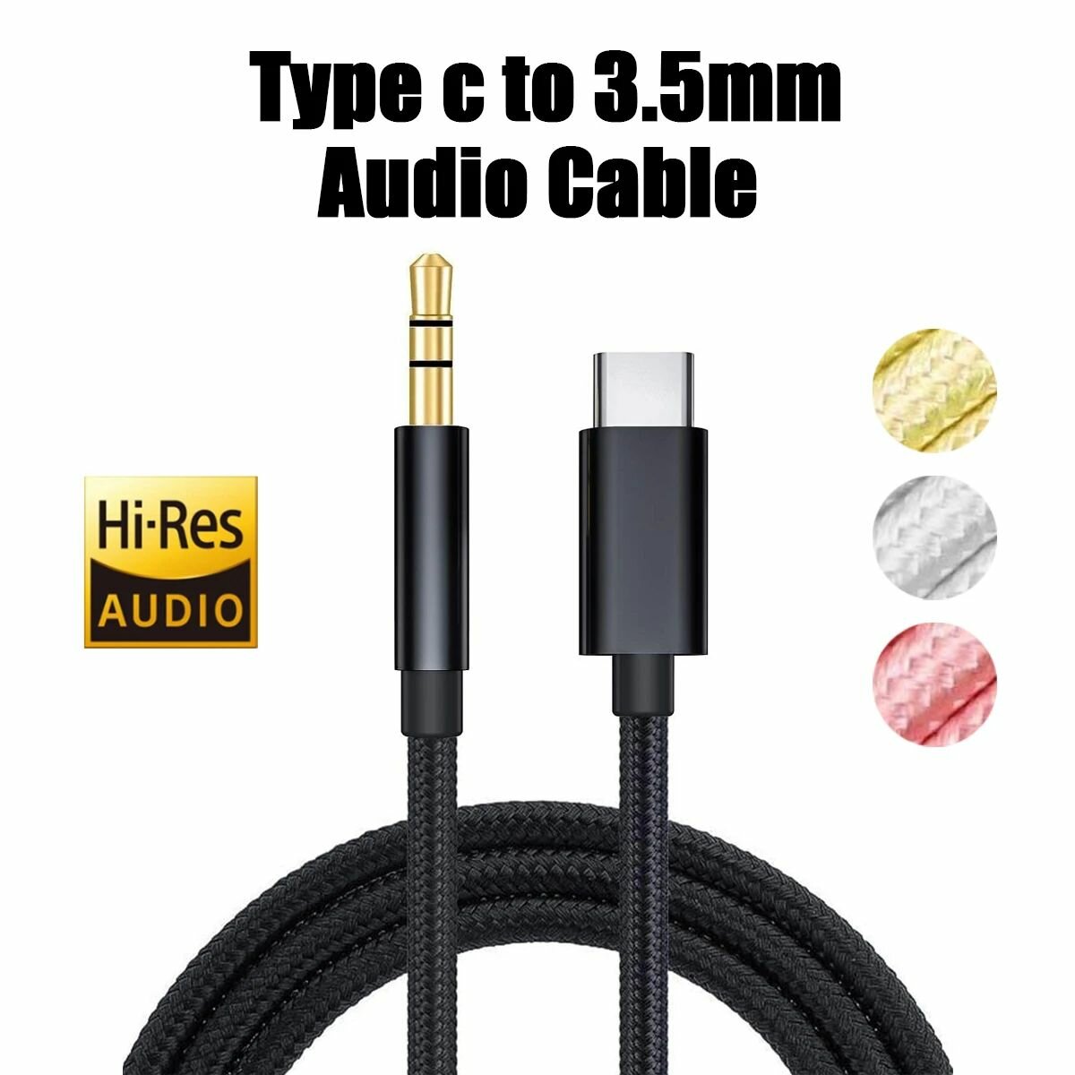 Аудиоконвертер USB Type-C к разъему 3,5 мм AUX для iPhone 15 Samsung Xiaomi Автомагнитола и наушники Aux Адаптерный кабель