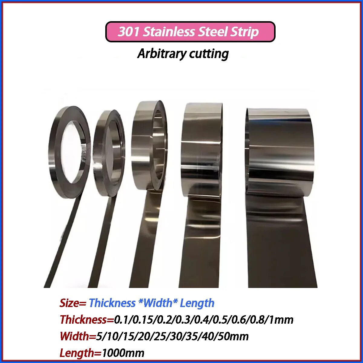 Полоса из нержавеющей стали 301 0.5x10x1000mm