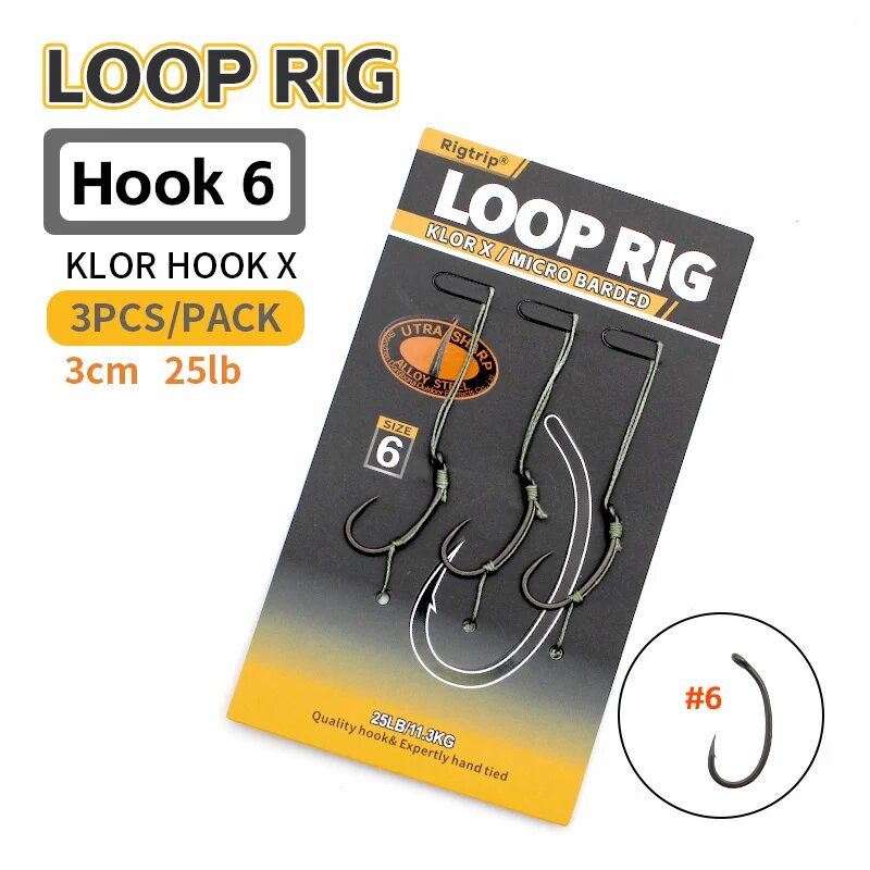 Готовые секции с крючками KLOR HOOK X Loop Rig, HOOK 6, 3шт