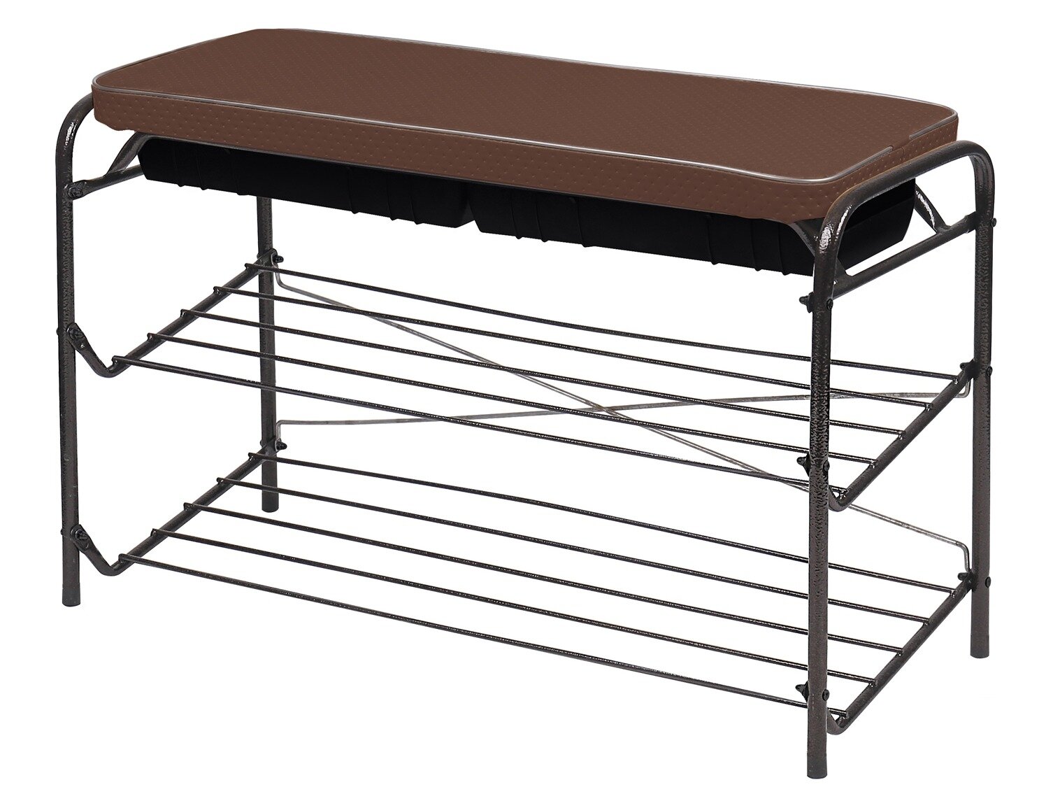 Этажерка для обуви Nika / Ника двухъярусная, с сиденьем, с ящиком металл, медный антик, 79×33×51см / обувница / товары для дома