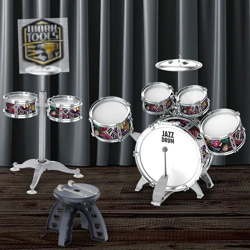 Детский музыкальный инструмент Джазовая барабанная установка для детей 3-6 лет Красный пластик