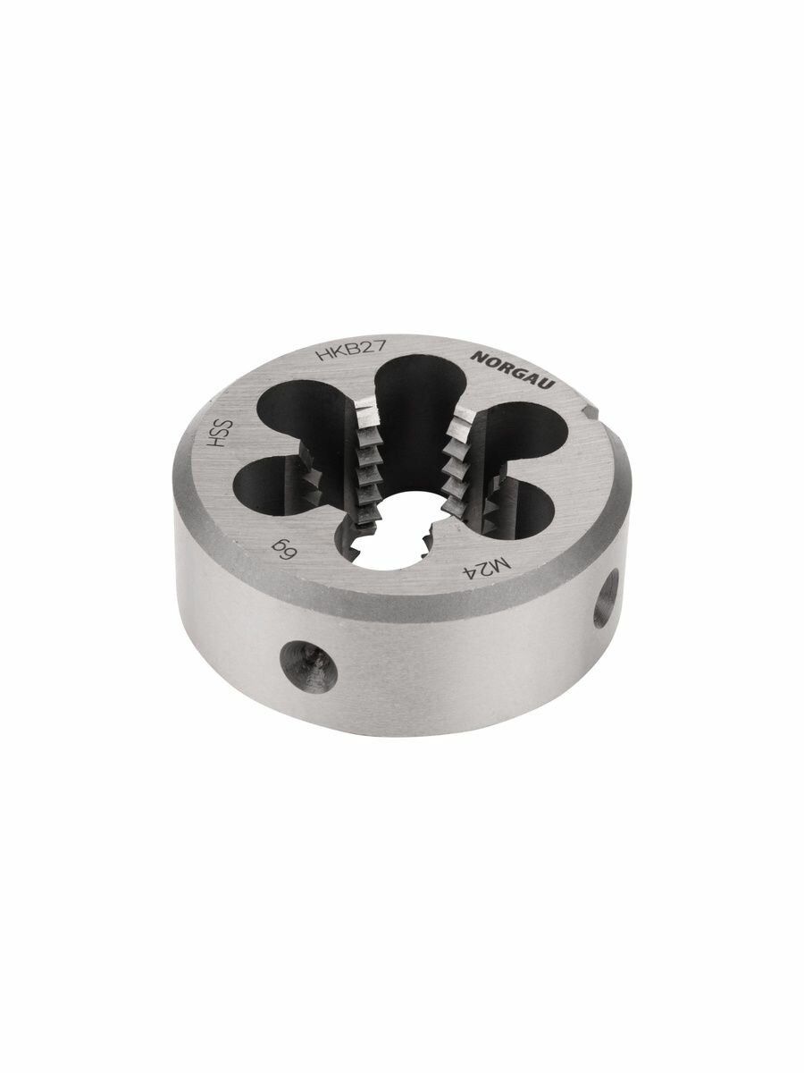 Плашка М24х3 мм с поднутрением NORGAU Industrial метрическая, для нарезания резьбы с крупным углом профиля 60, по DIN223, HSS, диаметр 55 мм