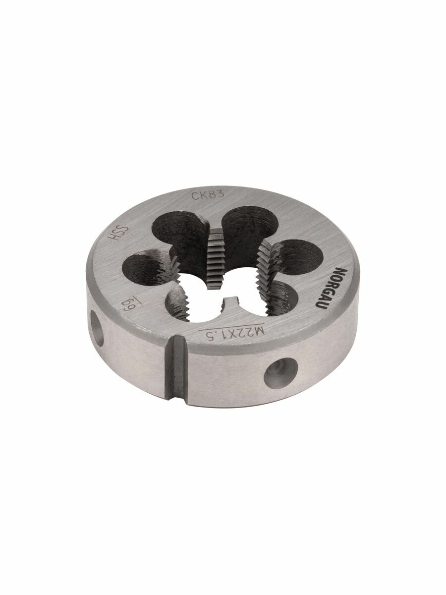 Плашка M22x1.5 мм, диаметром 55 мм NORGAU Industrial метрическая, для нарезания резьбы с мелким шагом и углом профиля 60, по DIN223, HSS, 6G