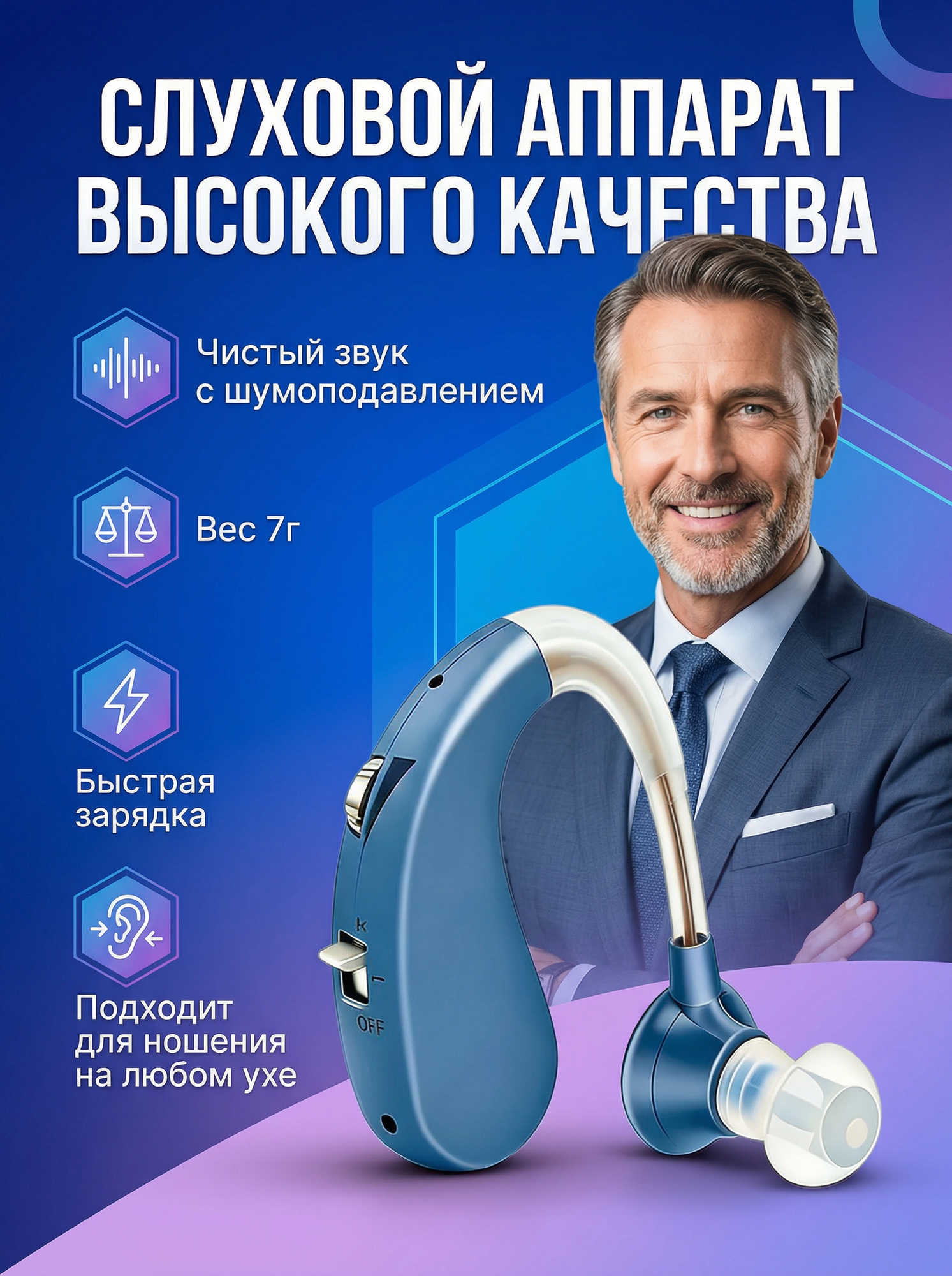 Слуховой аппарат для пожилых людей с зарядкой: цифровой, удобный, мощный и чёткий звук