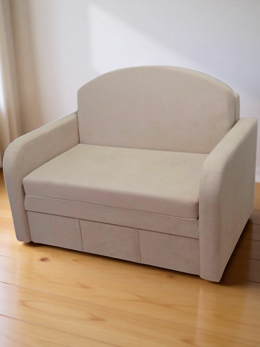 Диван раскладной Престиж 2 100, с ящиком для белья, велюр, бежевый