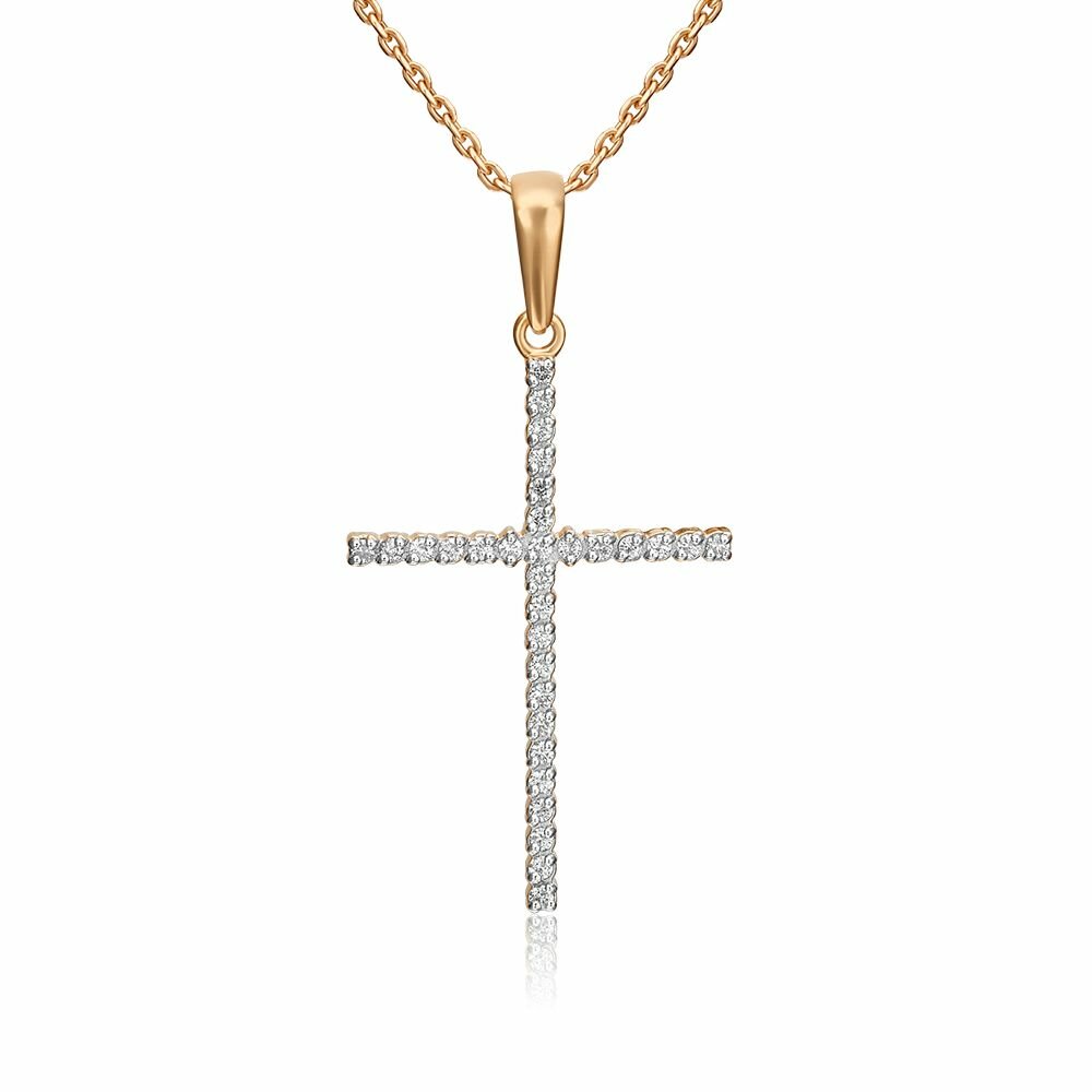 Крестик, красное золото, 585 проба, бриллиант