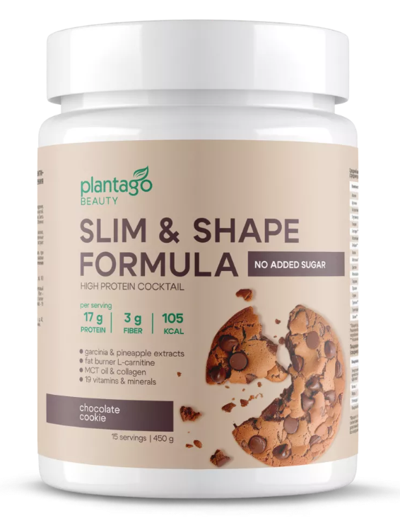 Протеиновый фитнес коктейль для похудения Prime Kraft SLIM & SHAPE PLANTAGO Protein, Шоколадное печенье 450 г.