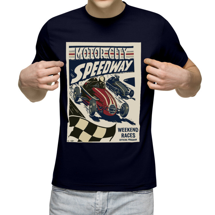 Мужская футболка «Vintage Motor City Speedway» (темно-синий, 3XL)