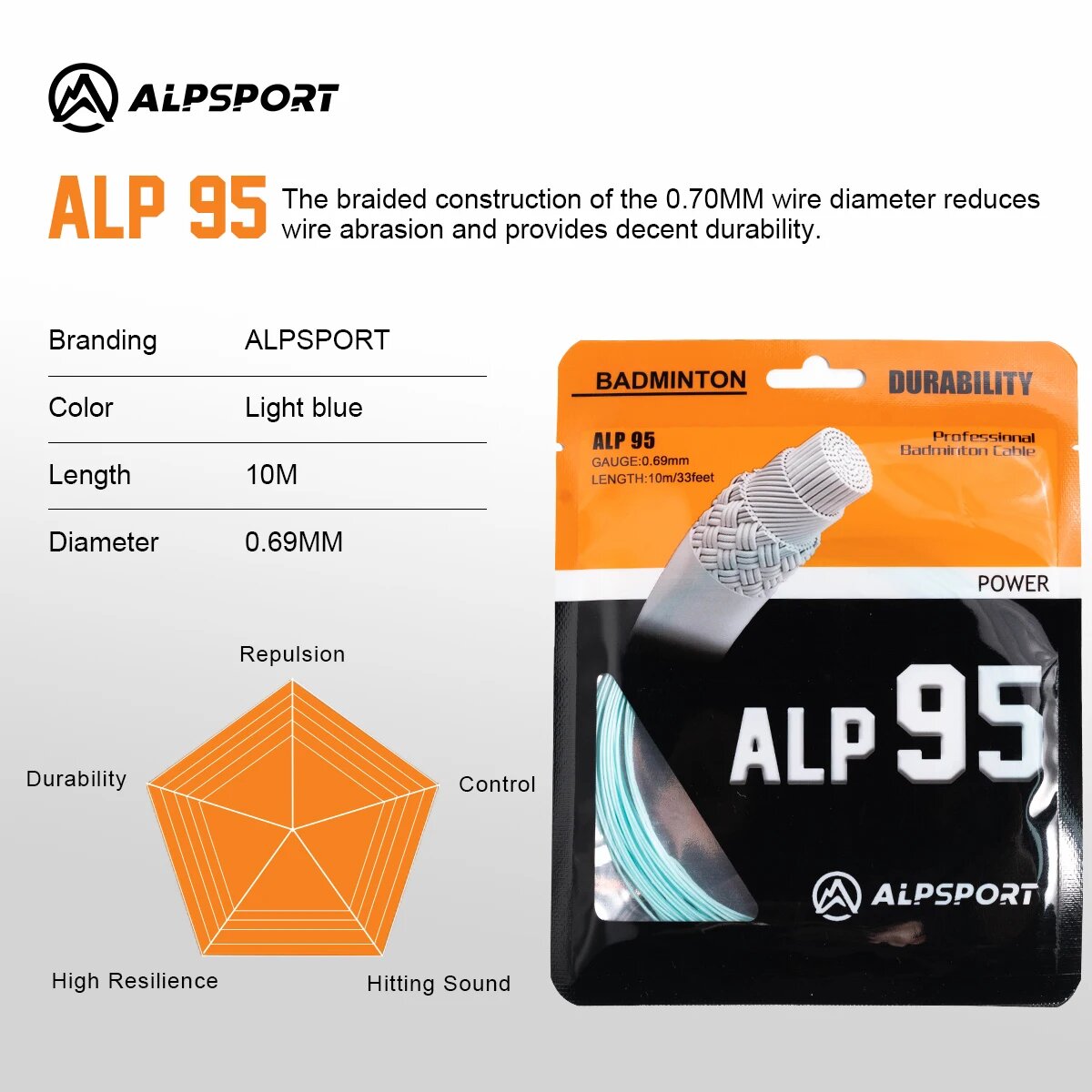 Alpsport ALP 95 струна для бадминтона, 0.69 мм, голубая