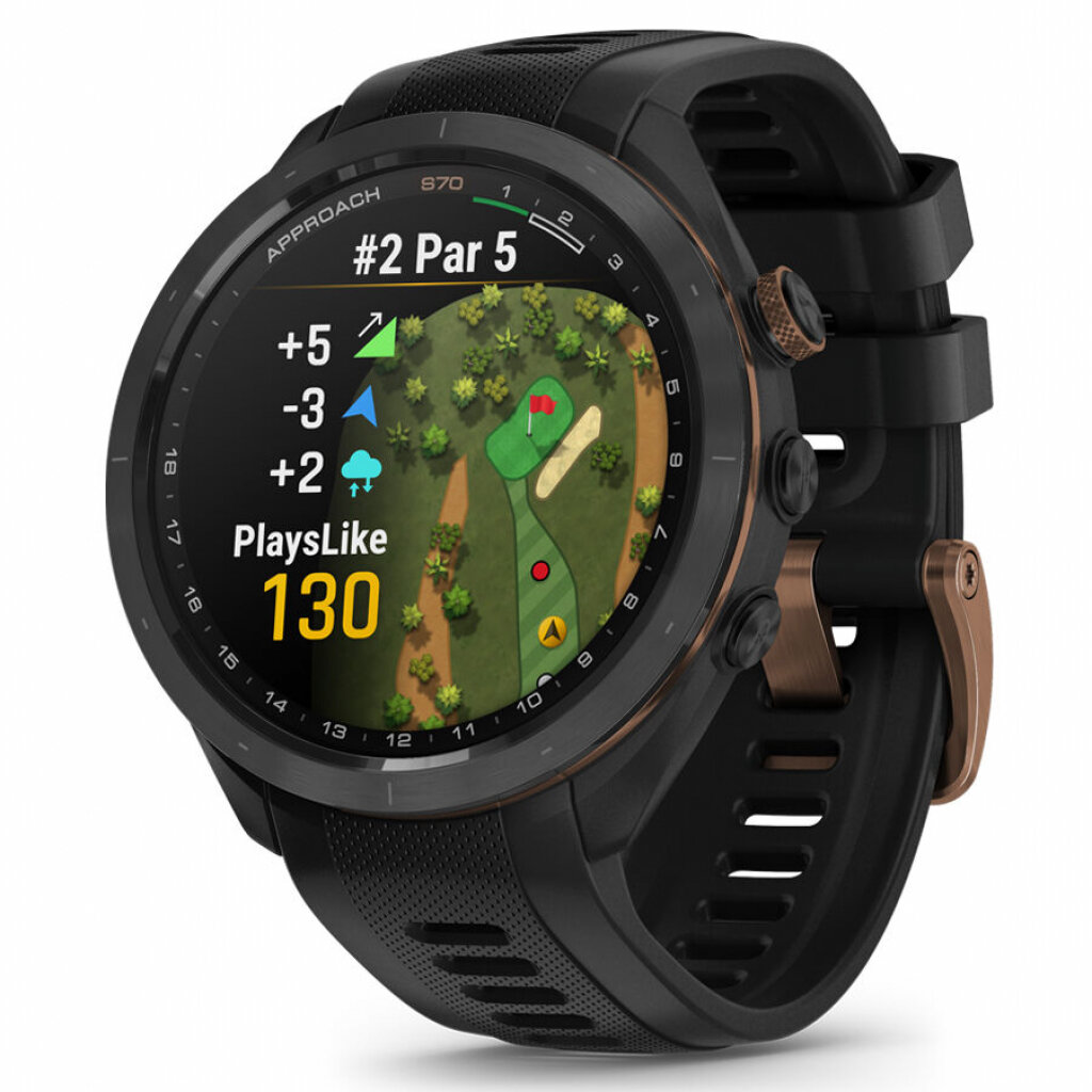 Часы Garmin Approach S70, 47mm, Bronze Ceramic Bezel Black Silicone Band (010-02746-74)