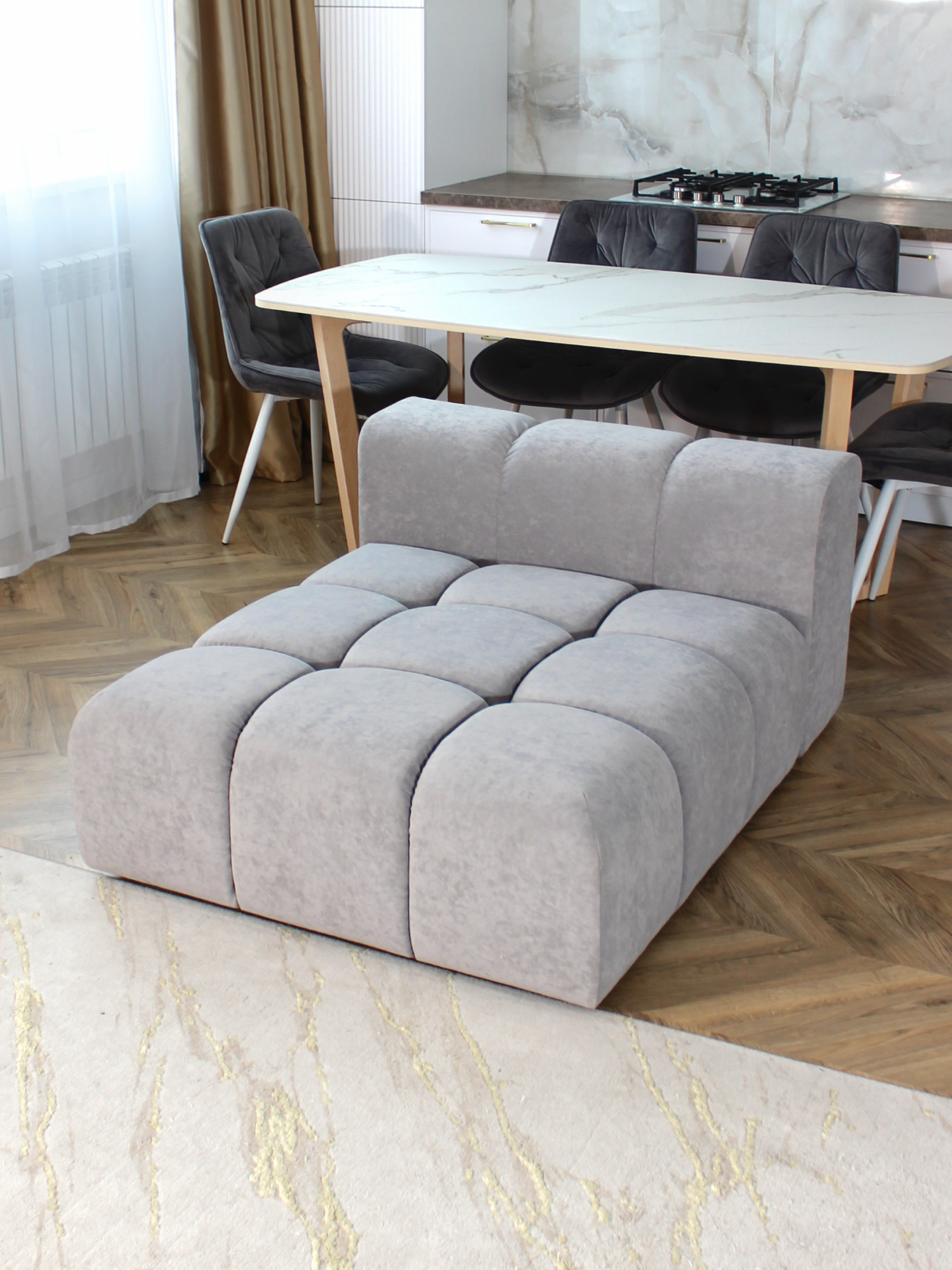 Диван модульный Квадро, серый, 105х140х62