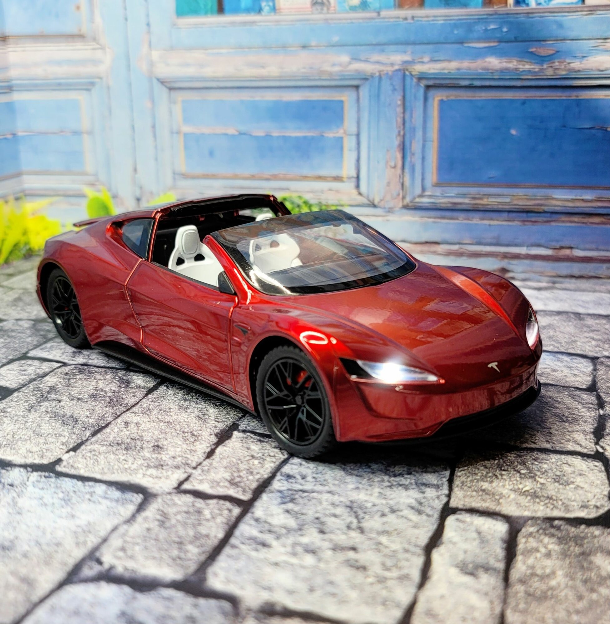 Металлическая инерционная машинка Тесла Родстер Tesla Roadster масштаб 1:24, длина 20 см.
