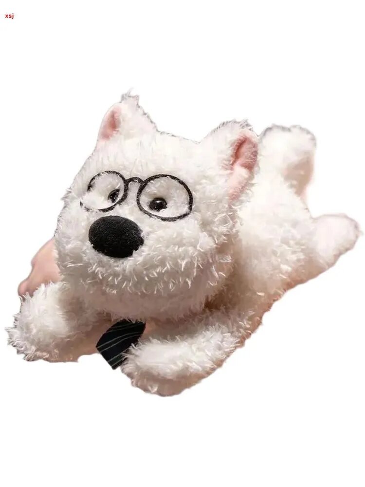 Собачка мягкая плюшевая игрушка браслет на руку в очках и галстуке