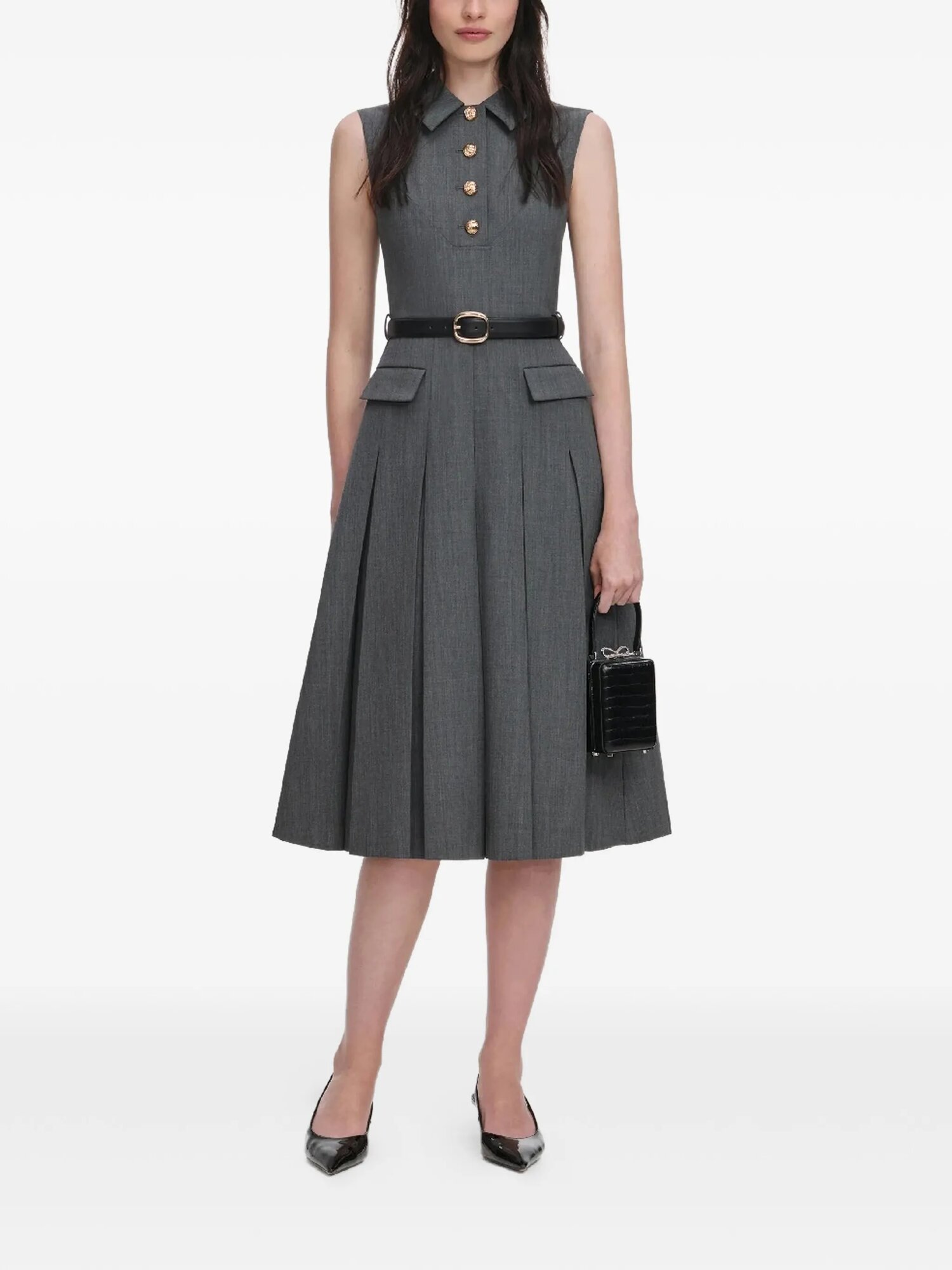 Платье Pointed-collar pleated midi dress