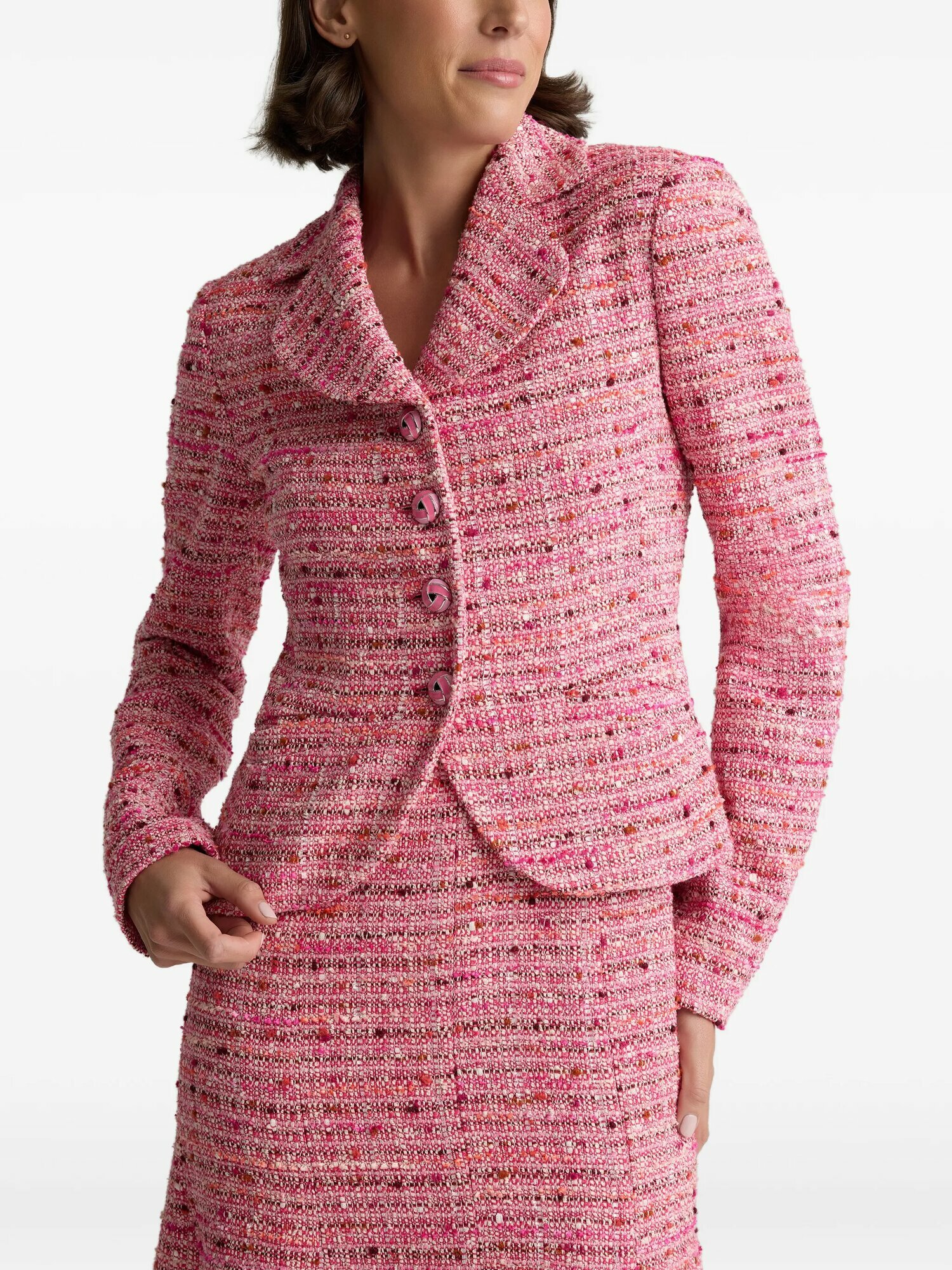 Куртка St. John Rosa notched-collar tweed jacket, размер 8, розовый — фото 1