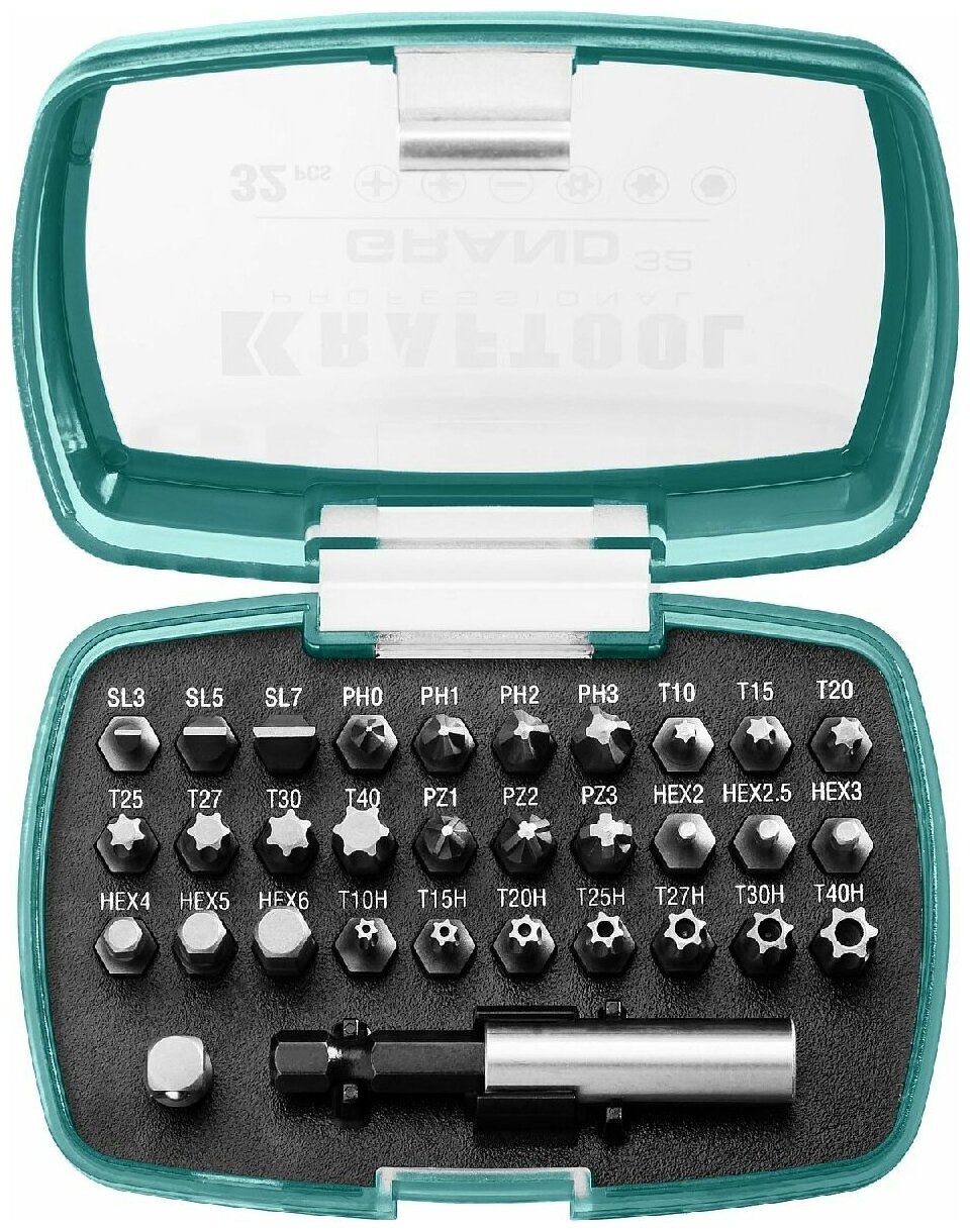 Набор бит KRAFTOOL Grand-32 с магнитным адаптером 33 шт Cr-Mo пластиковый кейс с подвесом