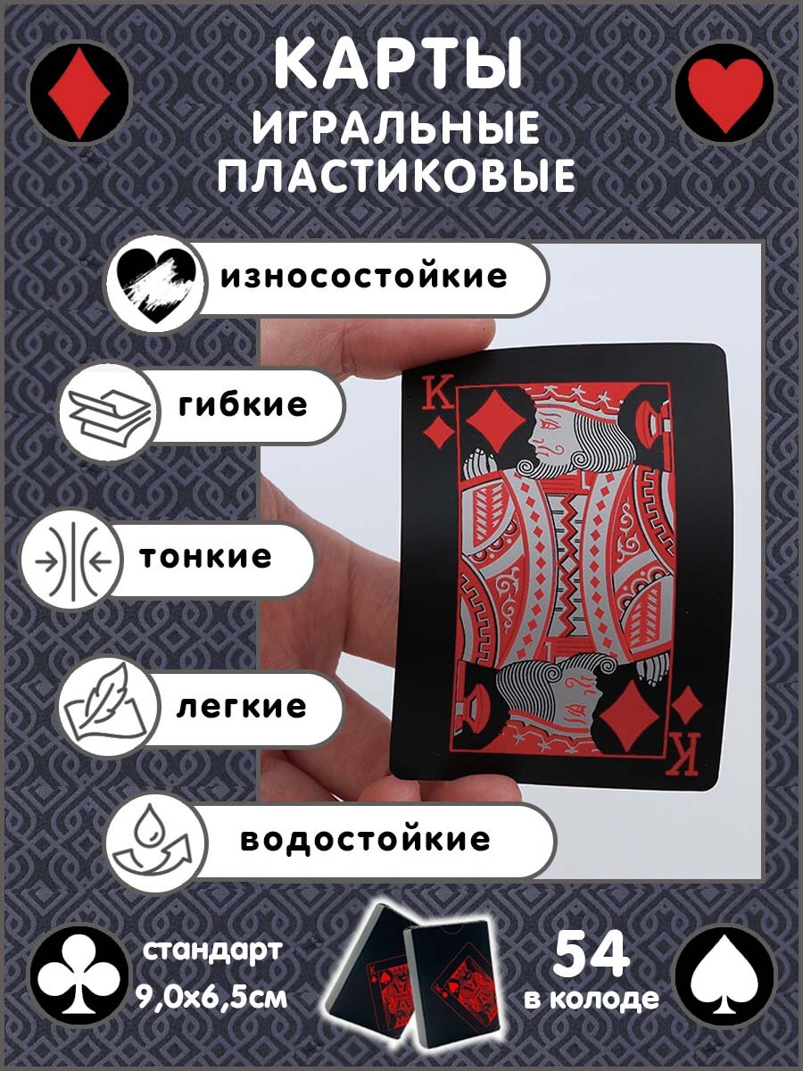 Карты для покера игральные пластиковые черно красные
