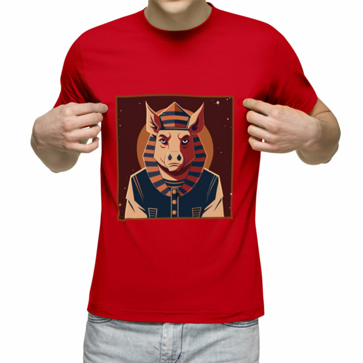 Мужская футболка «Египетский бог с головой кабана Retro Egypt» (красный, L)