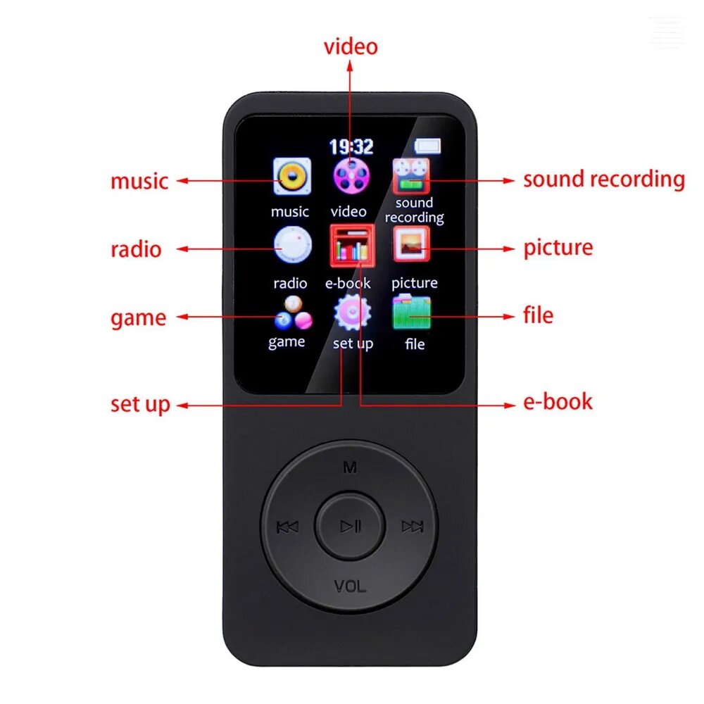 MP3-плеер Bluetooth, черный, с FM-тюнером, поддержкой MP4 и micro SD — фото 1