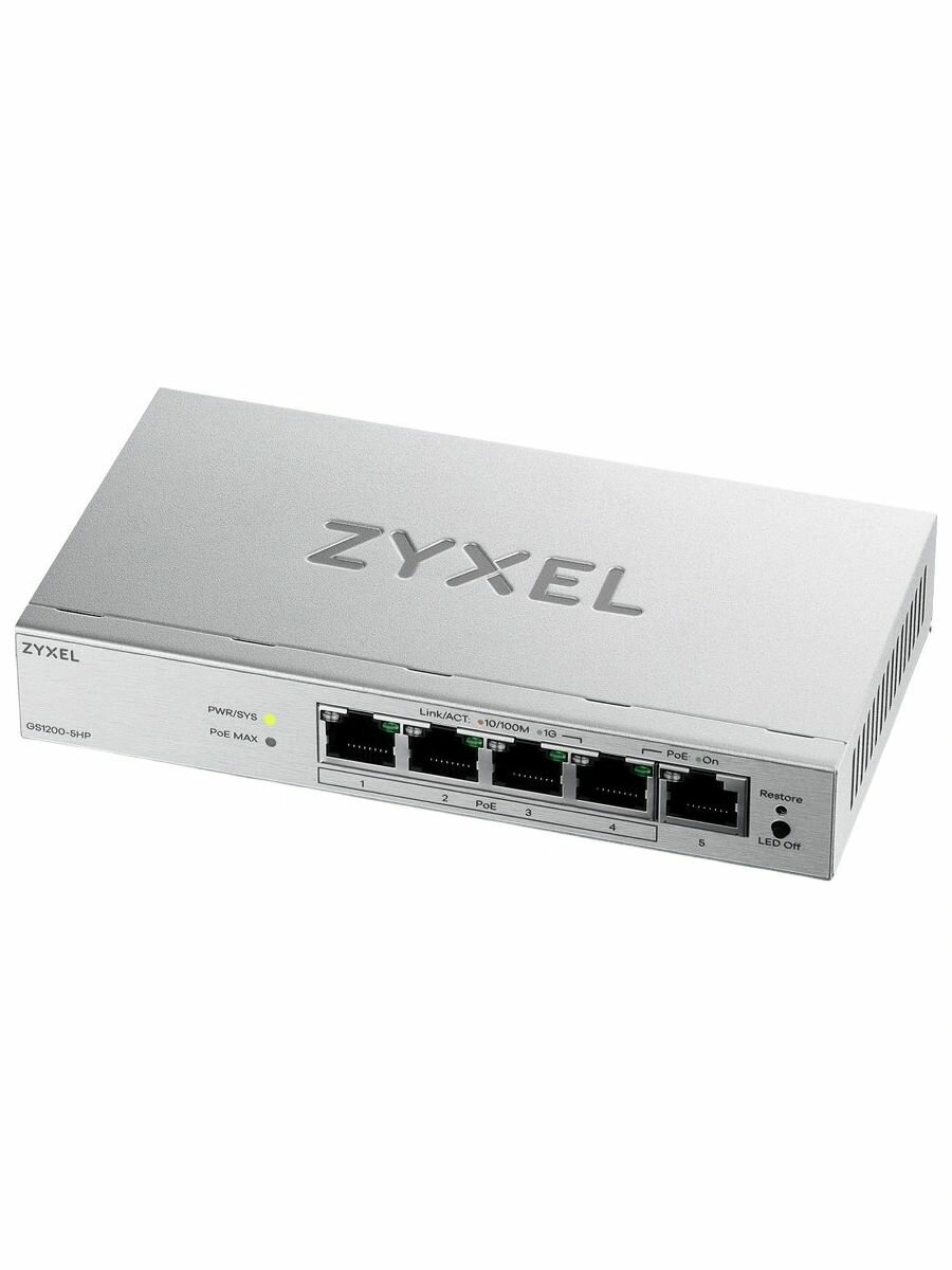Коммутатор Zyxel GS1200-5HPV3-EU0101F (L2) 5x1Гбит/с 4PoE+ 68W управляемый
