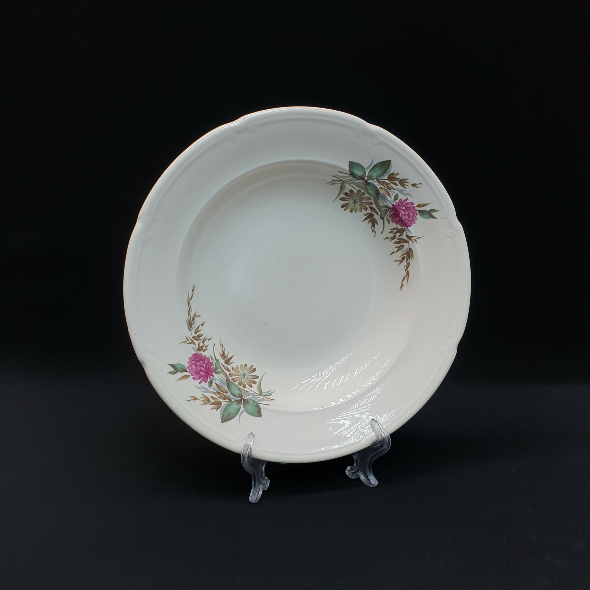 Винтажная суповая тарелка Конаково, фаянс деколь 24 см, СССР