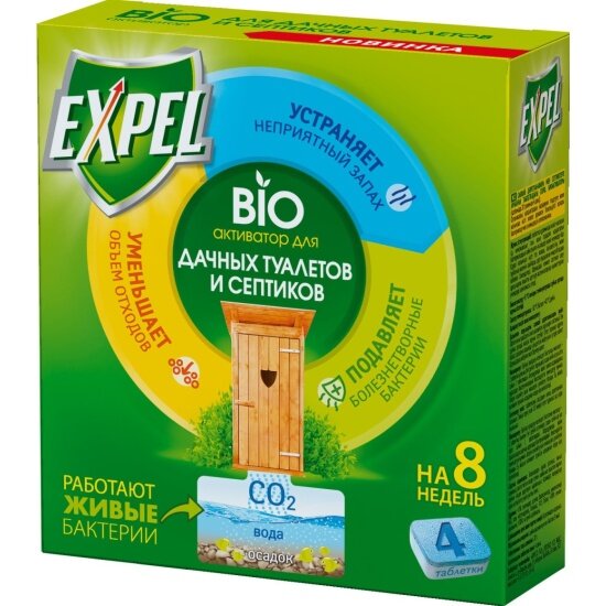 Биоактиватор Expel для дачных туалетов и септиков, 4 таблетки